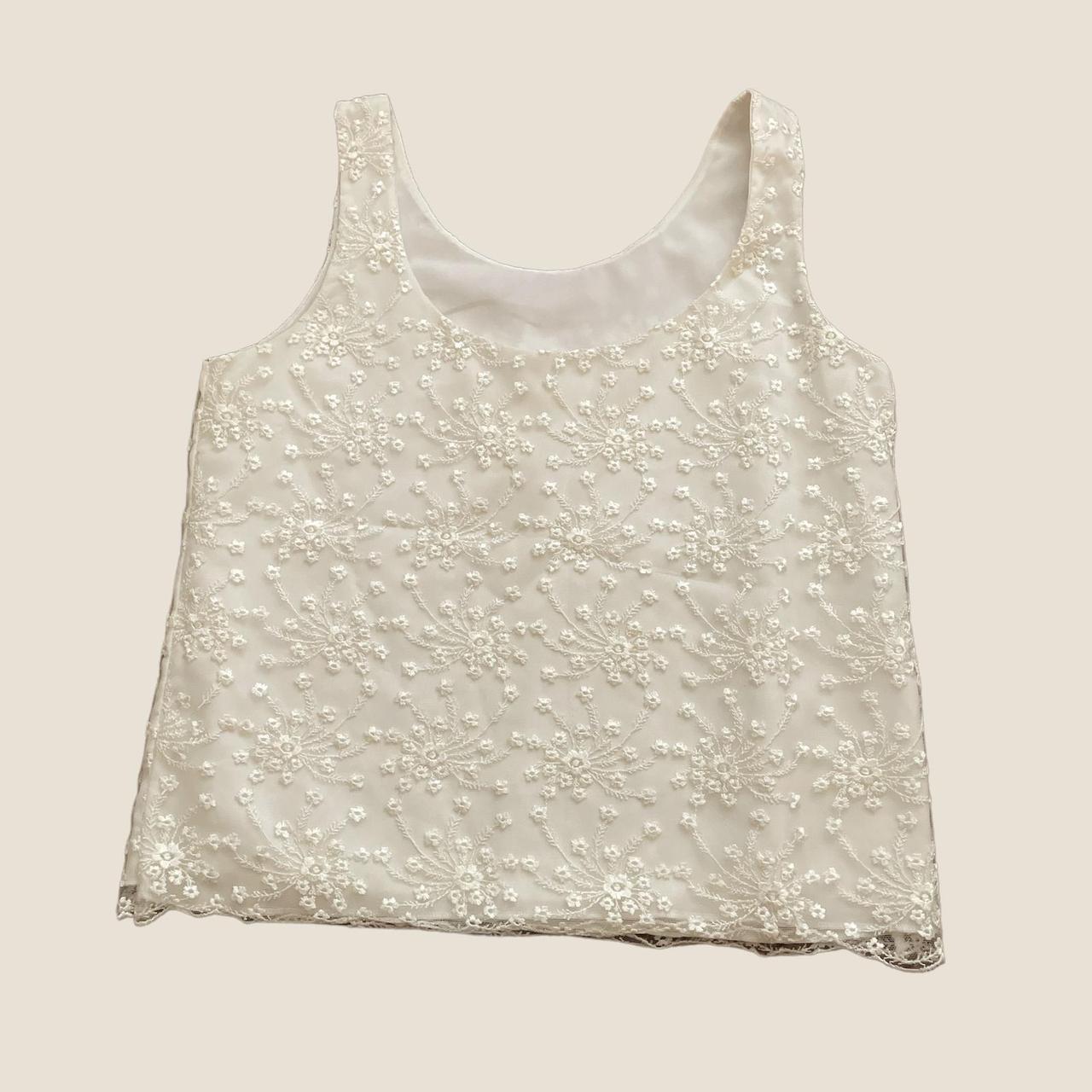 1990s Vintage Cache White Lace Floral Print Sheer... - Depop