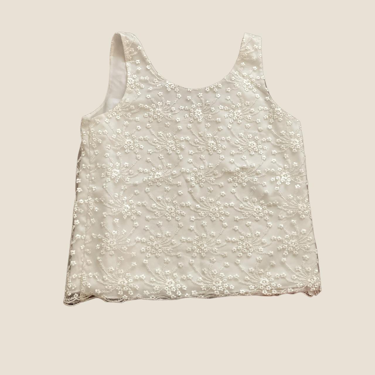 1990s Vintage Cache White Lace Floral Print Sheer... - Depop