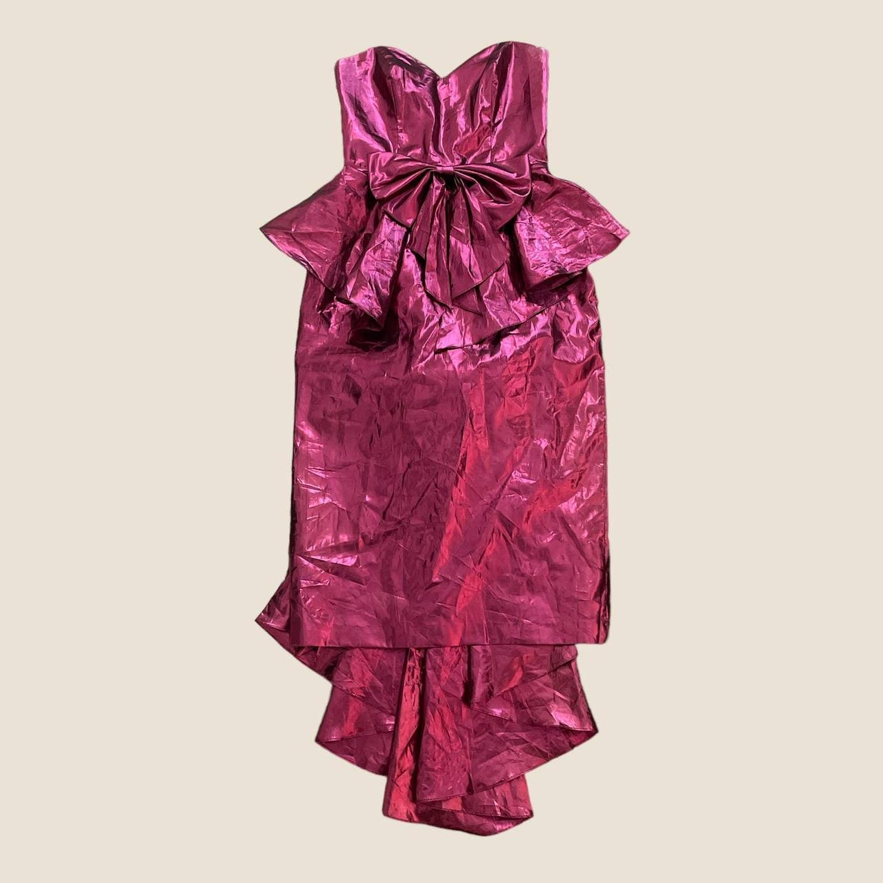 1990s Vintage Hot Pink Shiny Satin Ruffled Oversize... - Depop