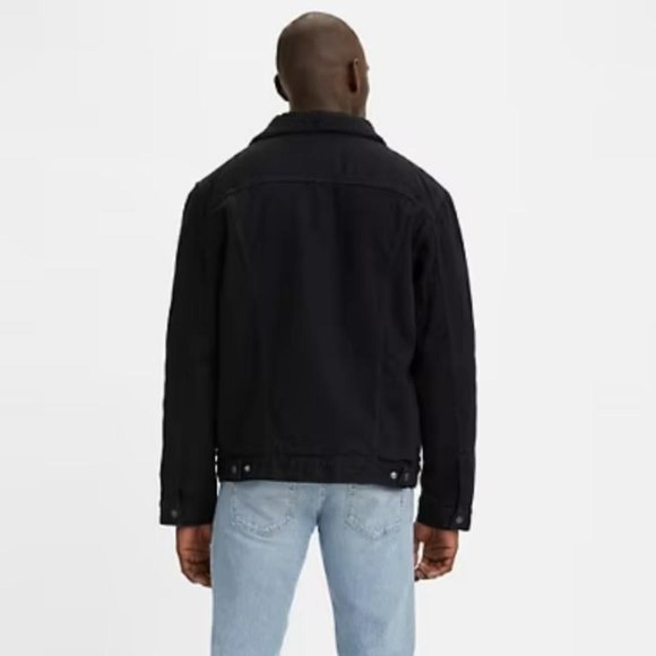 Goodfellow coat black denim jacket with faux sherpa... - Depop