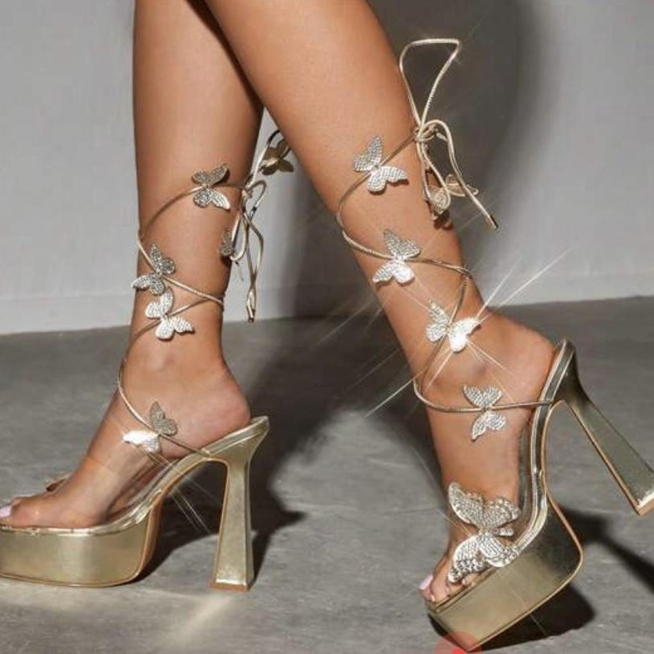 shein butterfly formal prom wraparound gold chunky... - Depop