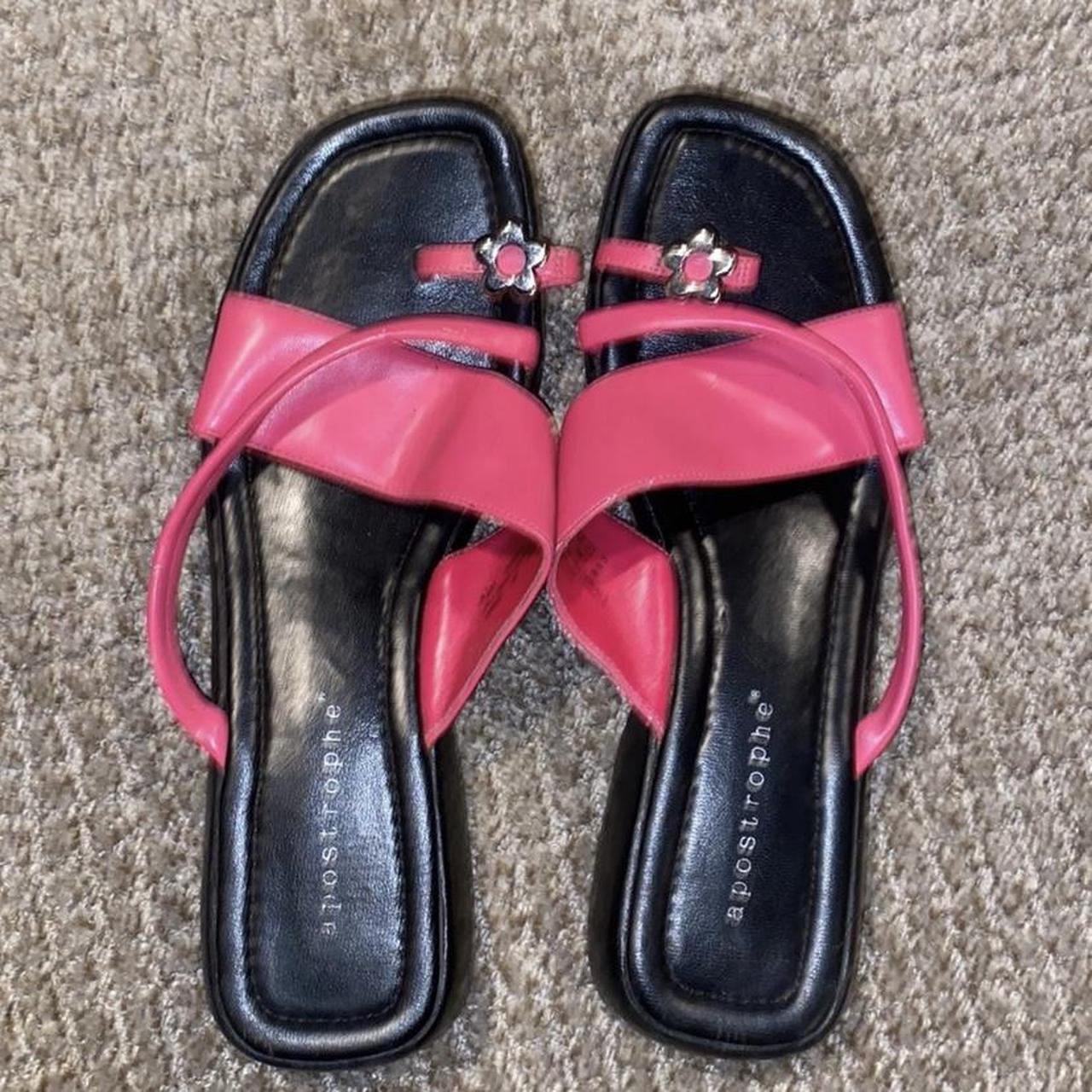Apostrophe Black/Pink Sandals with Flower Charm Slip... - Depop