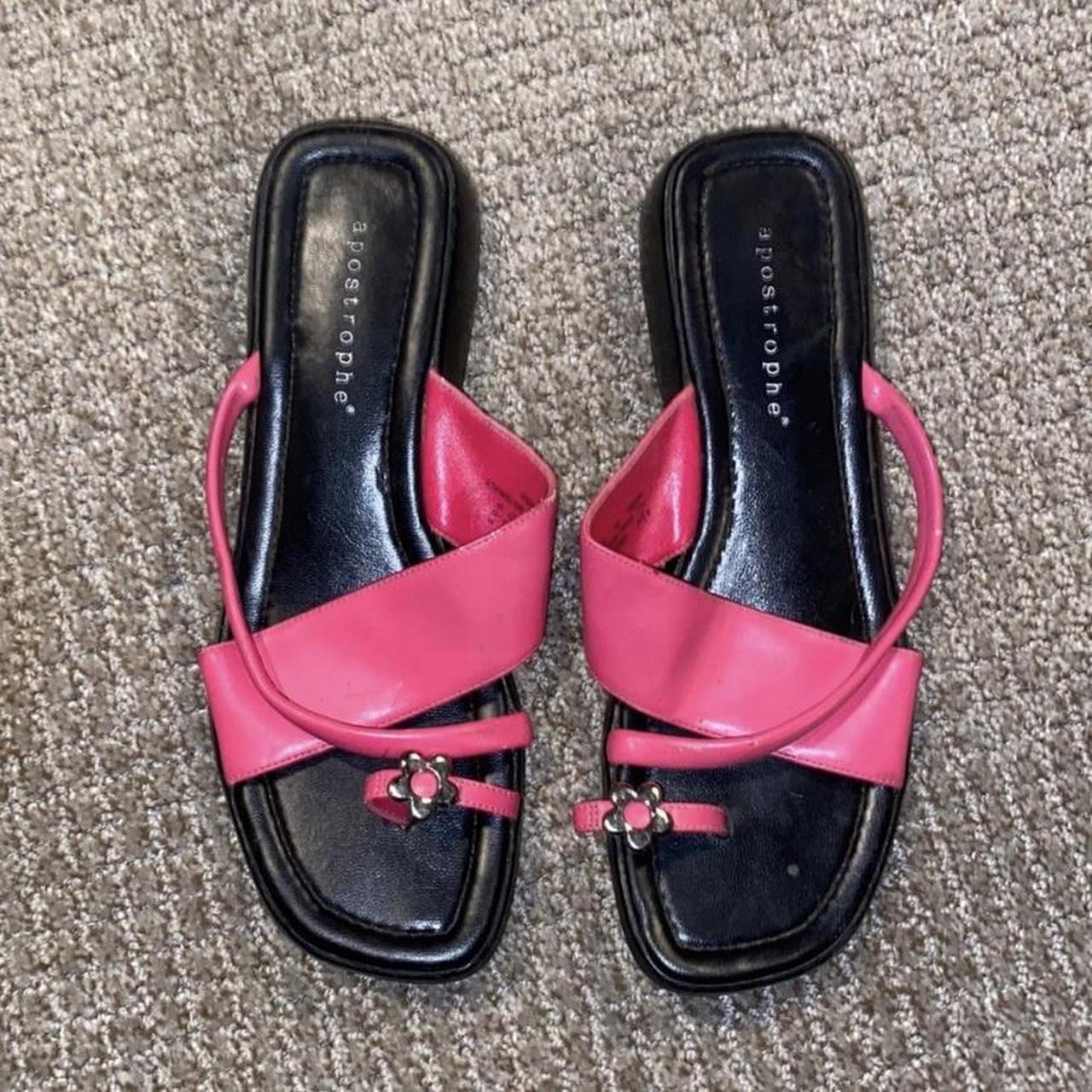 Apostrophe Black/Pink Sandals with Flower Charm Slip... - Depop