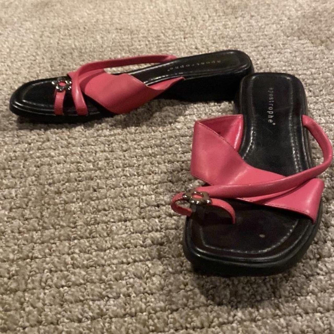 Apostrophe Black/Pink Sandals with Flower Charm Slip... - Depop