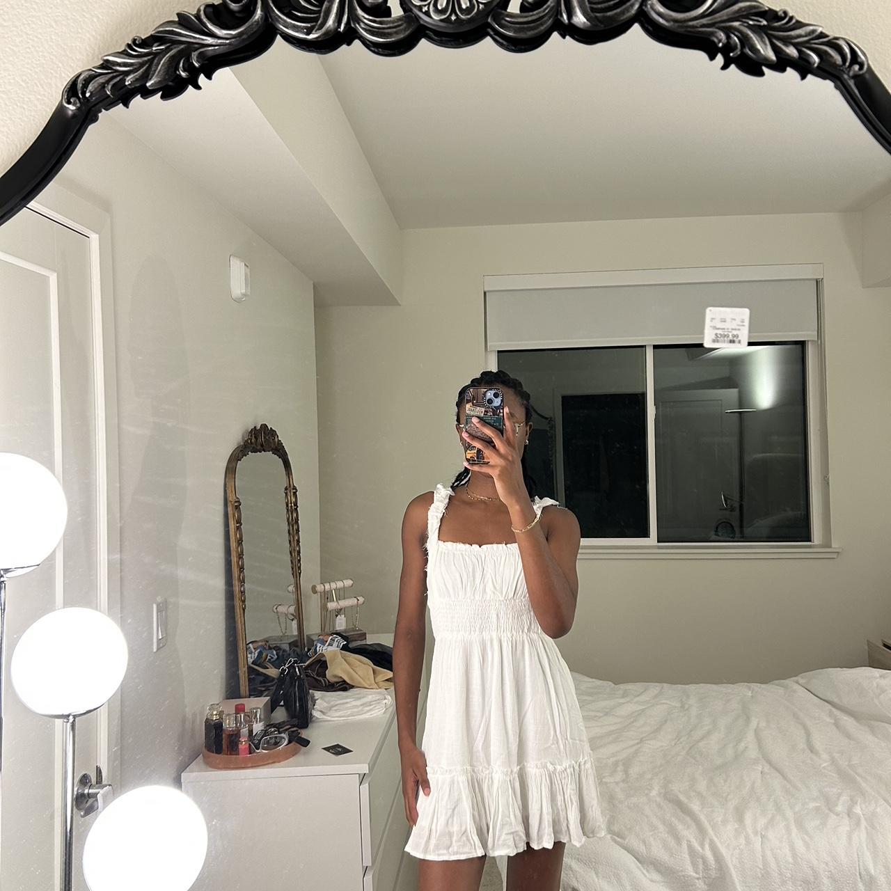 DIME PIECE WHITE RAW EDGE SMOCKED DRESS. Kendall... - Depop