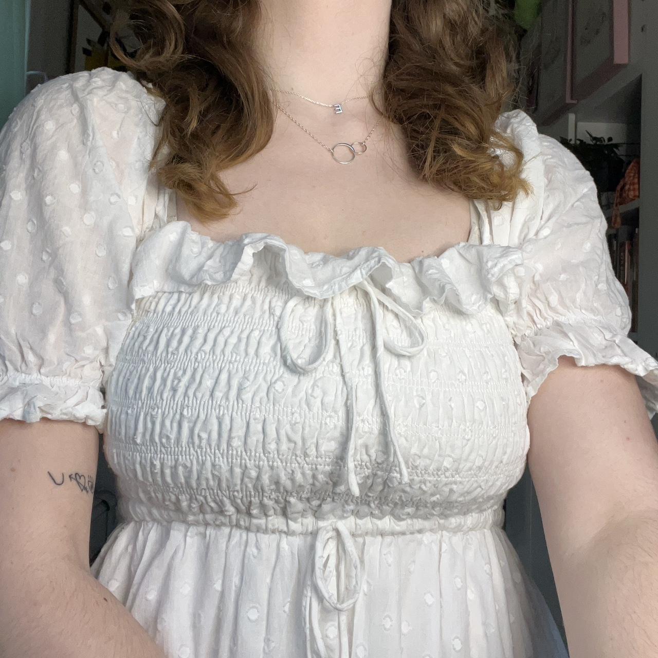white smocked coquette midi dress size M (8/10),... - Depop