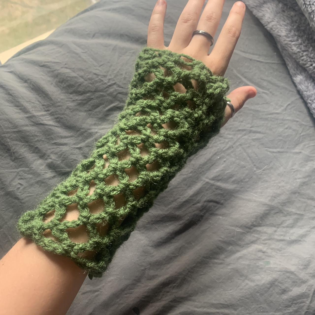 Pair of Crochet green fishnet / mesh fingerless... - Depop