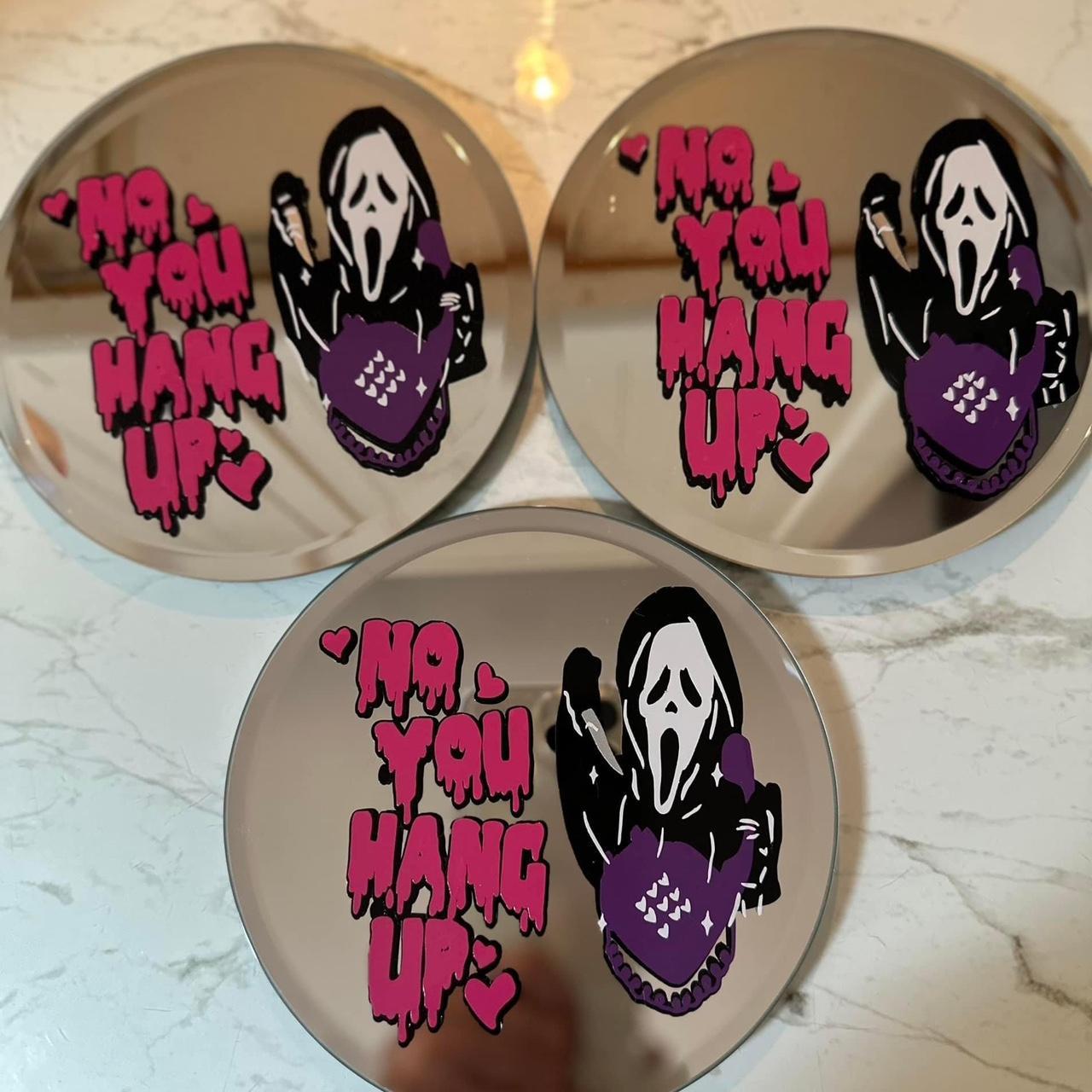 ghost face glass coasters names can be added - Depop