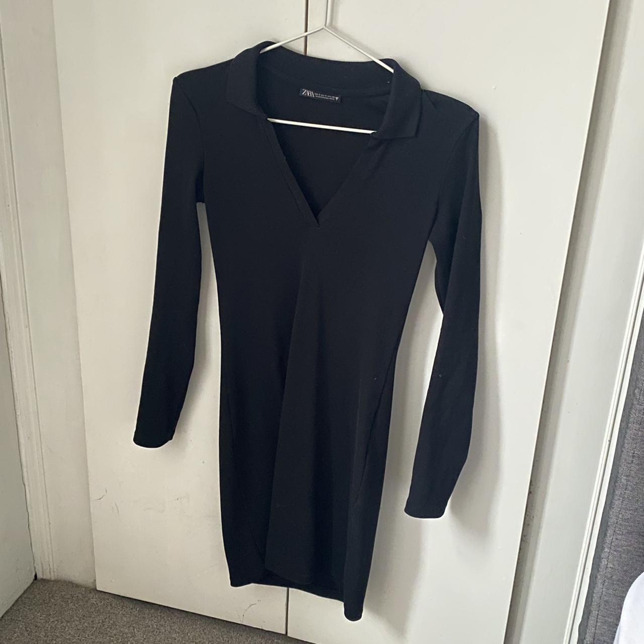 Zara black polo neck v neck with collar long sleeved... - Depop