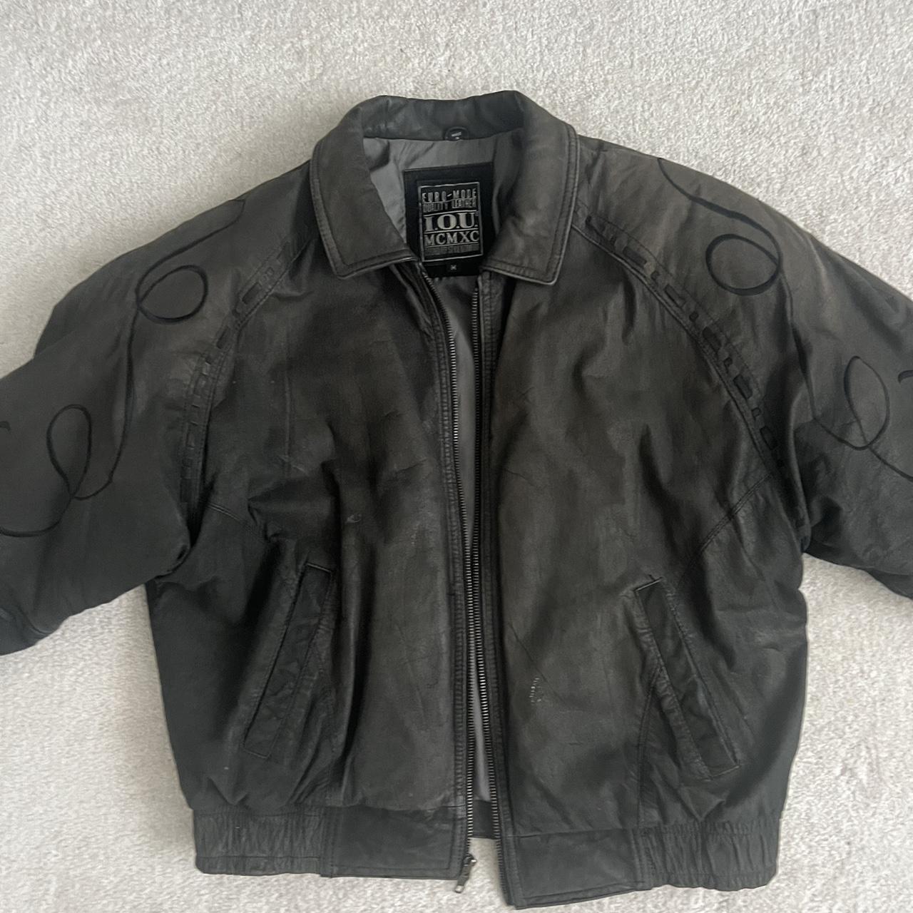 Vintage EURO-MADE QUALITY leather I.O.U МСМХС jacket... - Depop