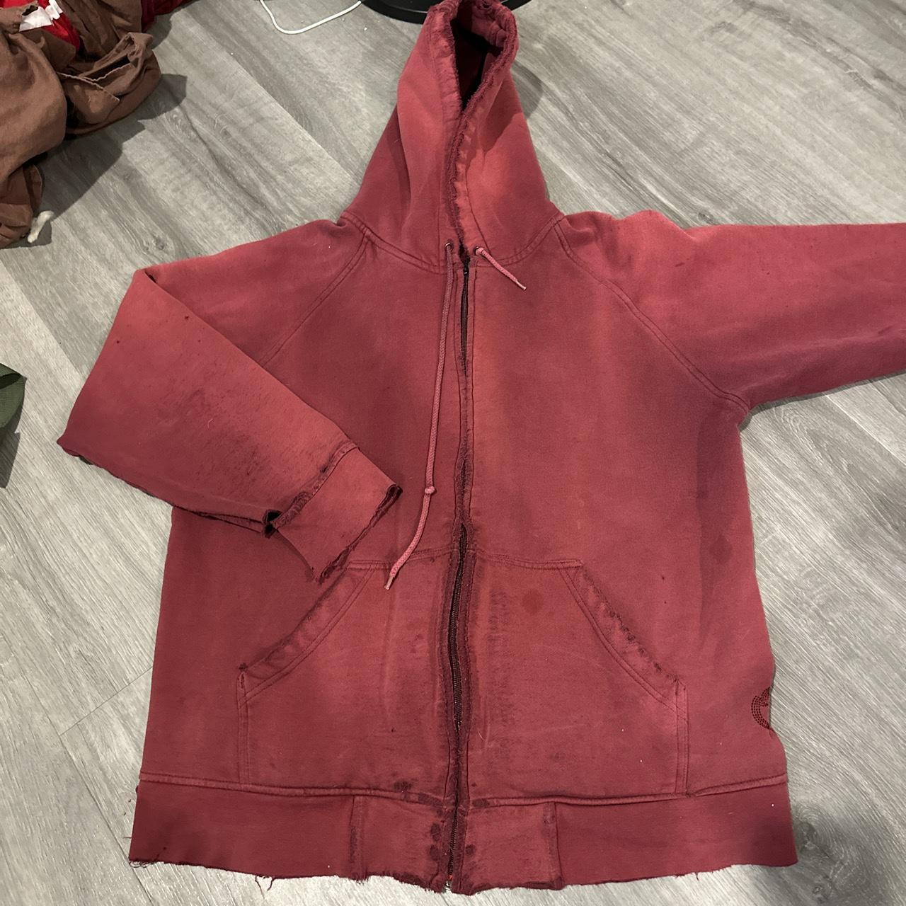 Worn/distressed zip up hoodie Flaws as pictured... - Depop