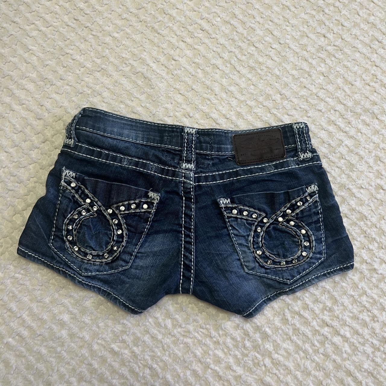 2000s dark blue denim studded bedazzled back pocket... | Depop