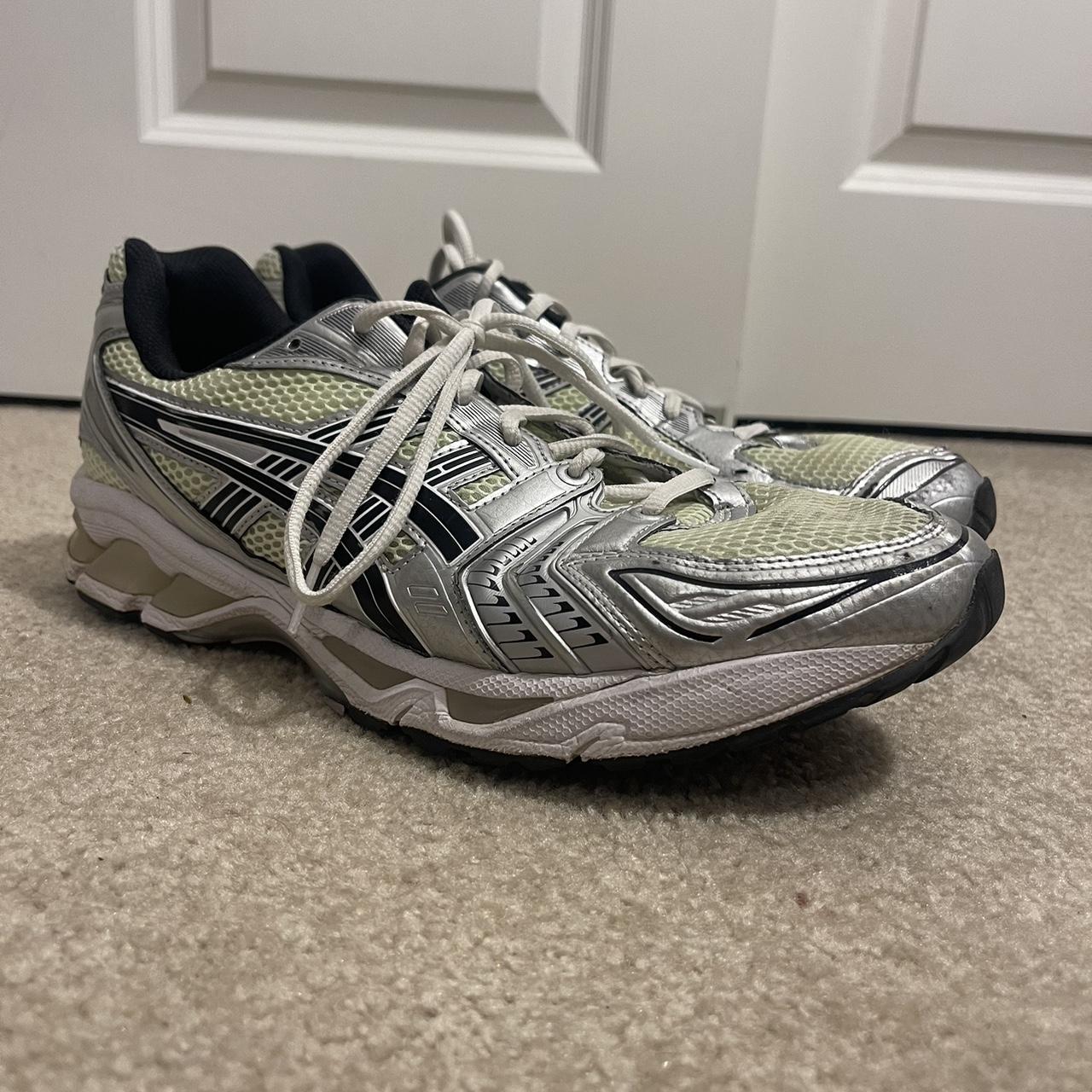 light green asics pretty worn but still in wearable... - Depop