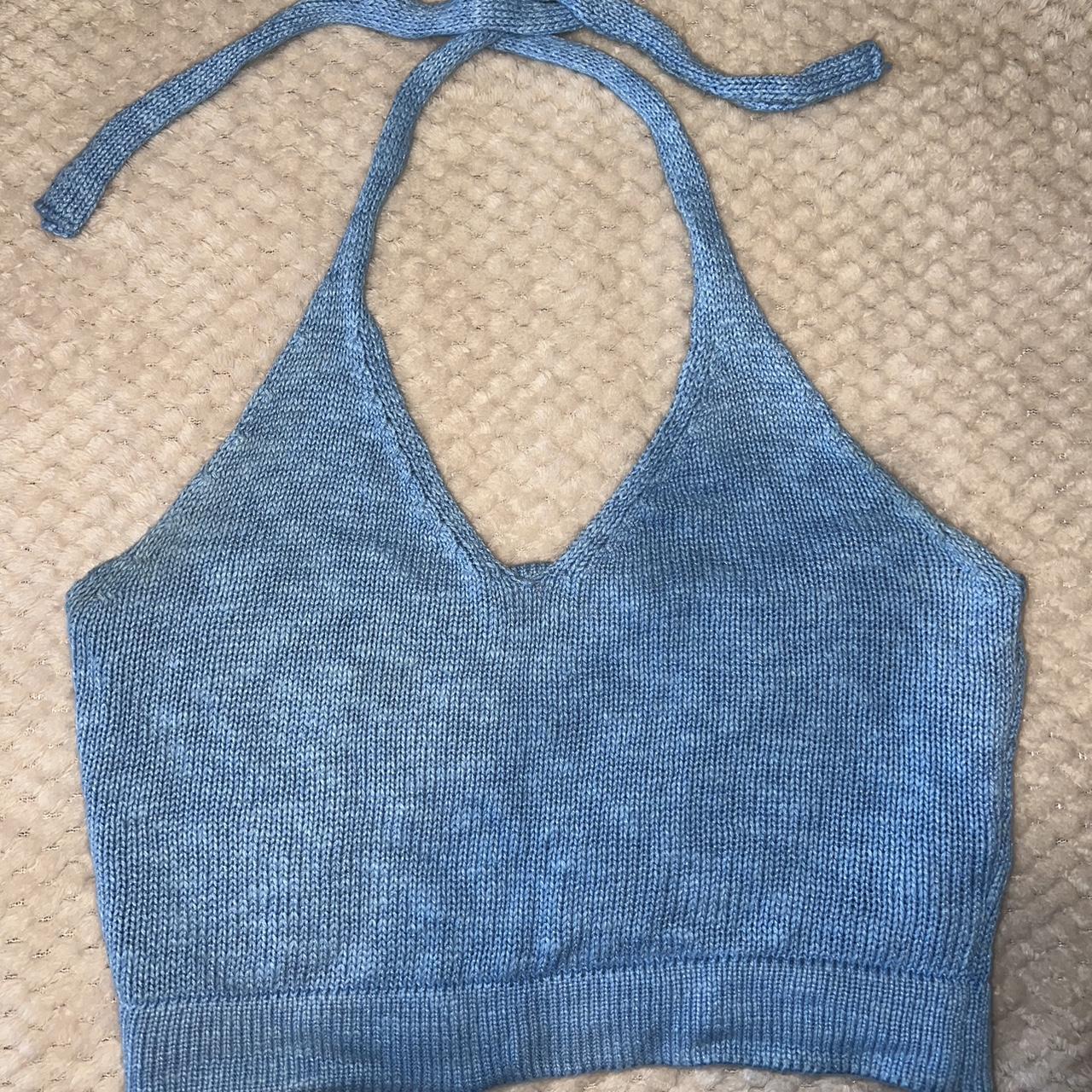 GLASSONS KNIT BLUE HALTER CROP SIZE SMALL - Depop
