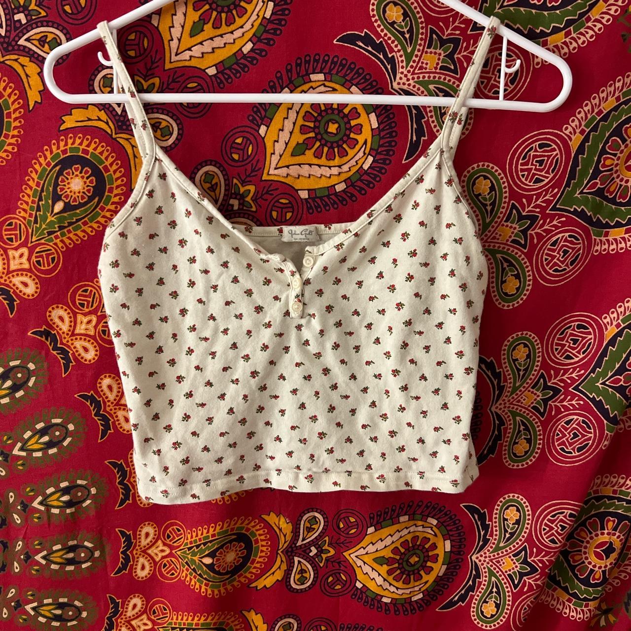 Cream Rose Tank Top Crop Top - Depop