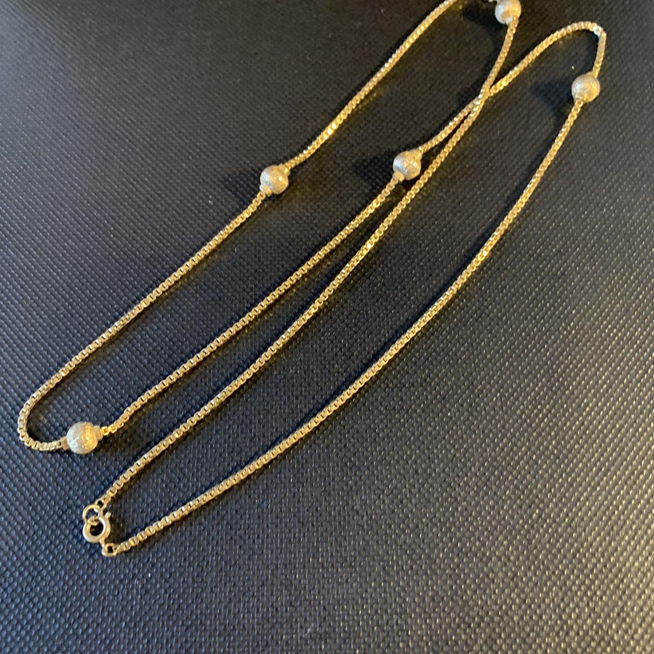 Vintage Gold tone Box Chain Necklace embellished... - Depop