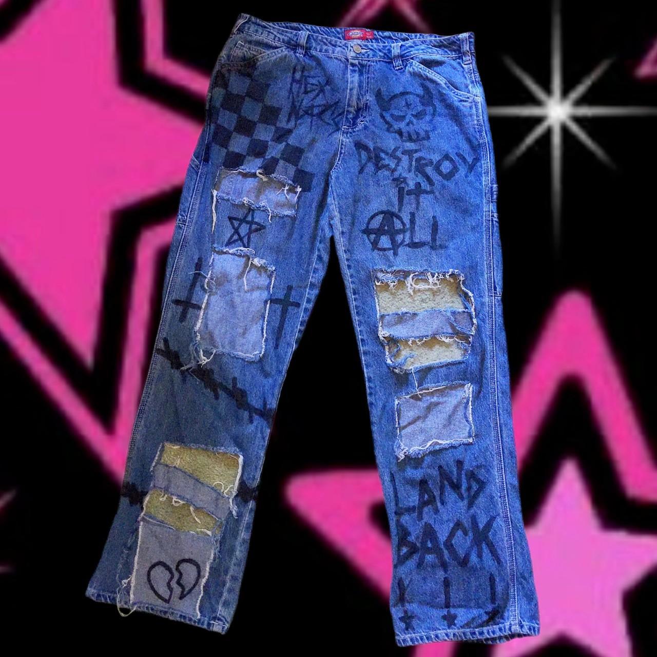 Destroy It All" custom diy punk jeans ☆ PAYPAL... - Depop
