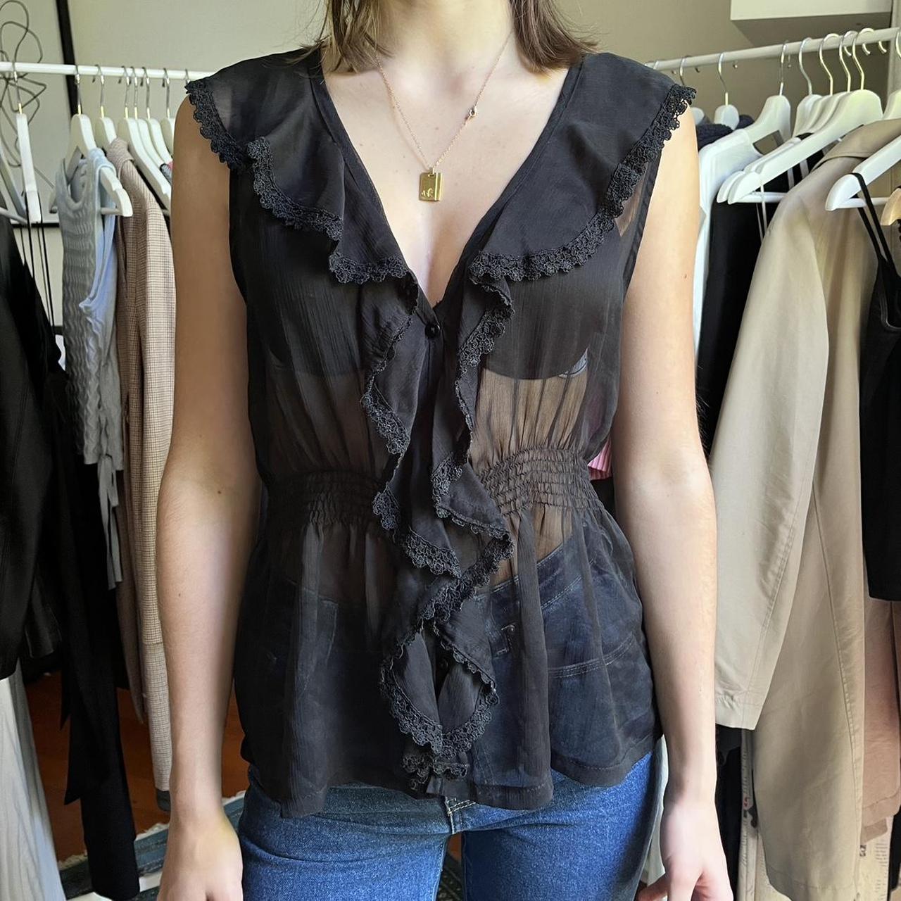 Vintage sheer top with frills lightweight... - Depop
