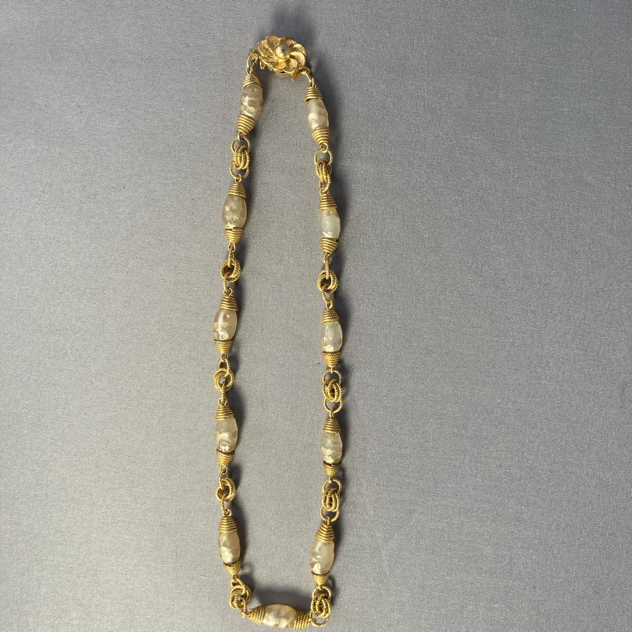 1950’s faux pearl and gold robe necklace. The gold... - Depop