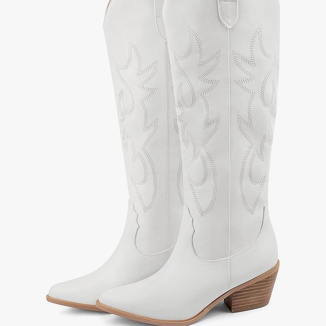 White cowboy boots #cowboyboots #whitecowboyboots - Depop