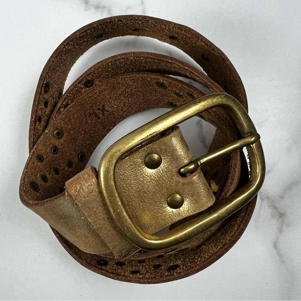 Studded Gold Brown Genuine Leather Bohemian Belt... - Depop