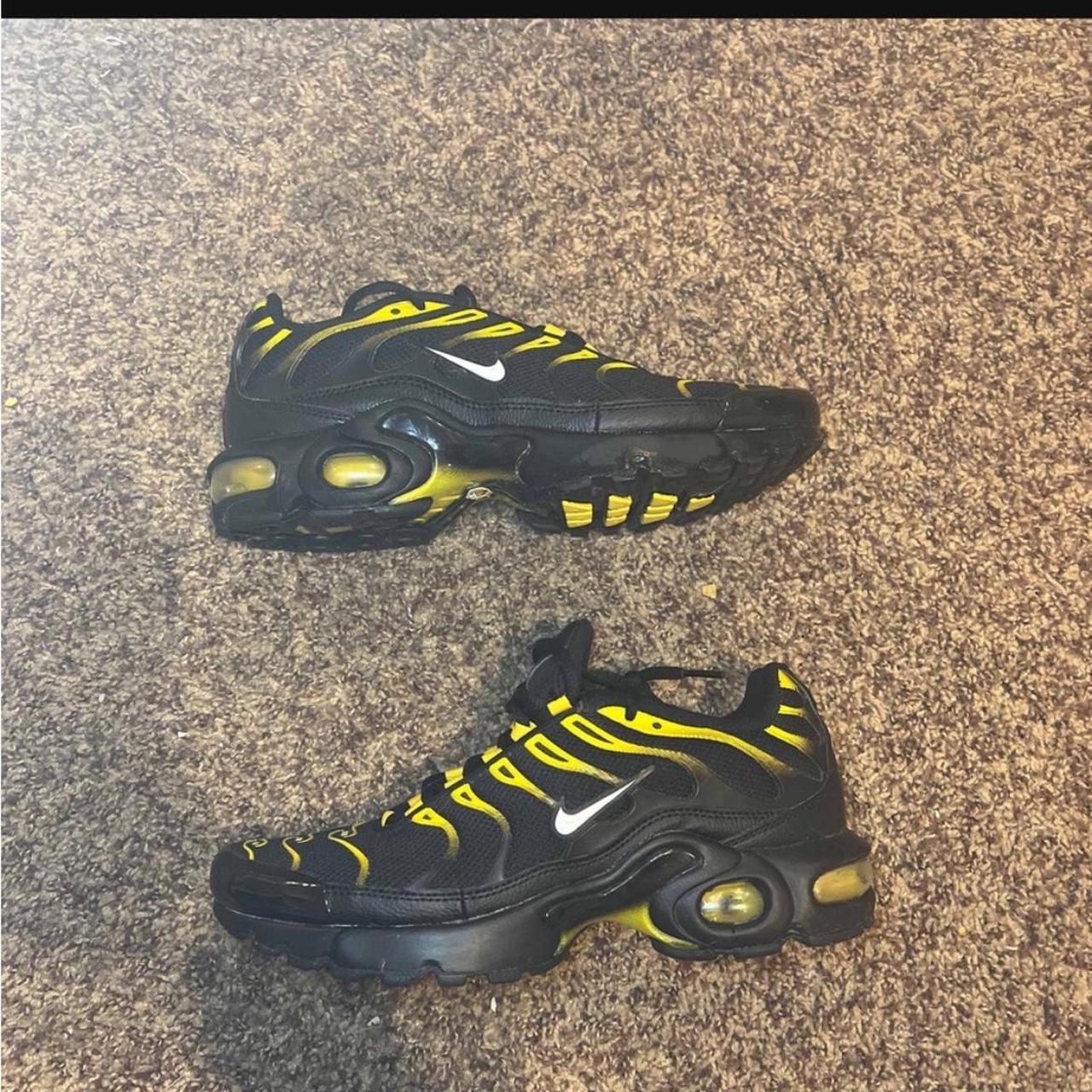 Nike Air Max Plus TN trainers in black and yellow... - Depop