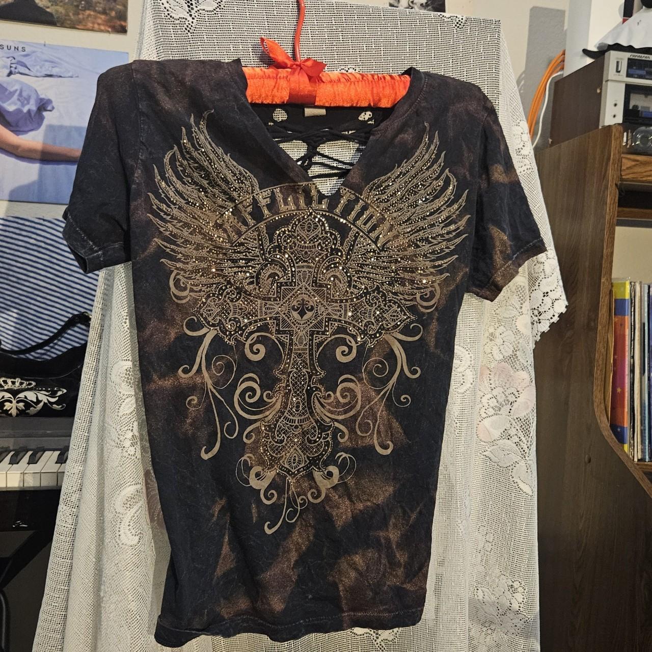 Women's affliction cut back shirt ♡size... | Depop