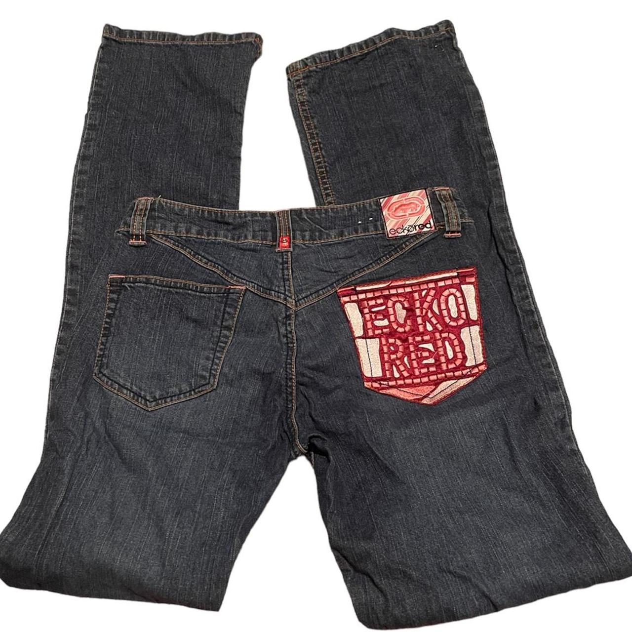 vintage 2000s ecko red flared low rise dark wash... - Depop