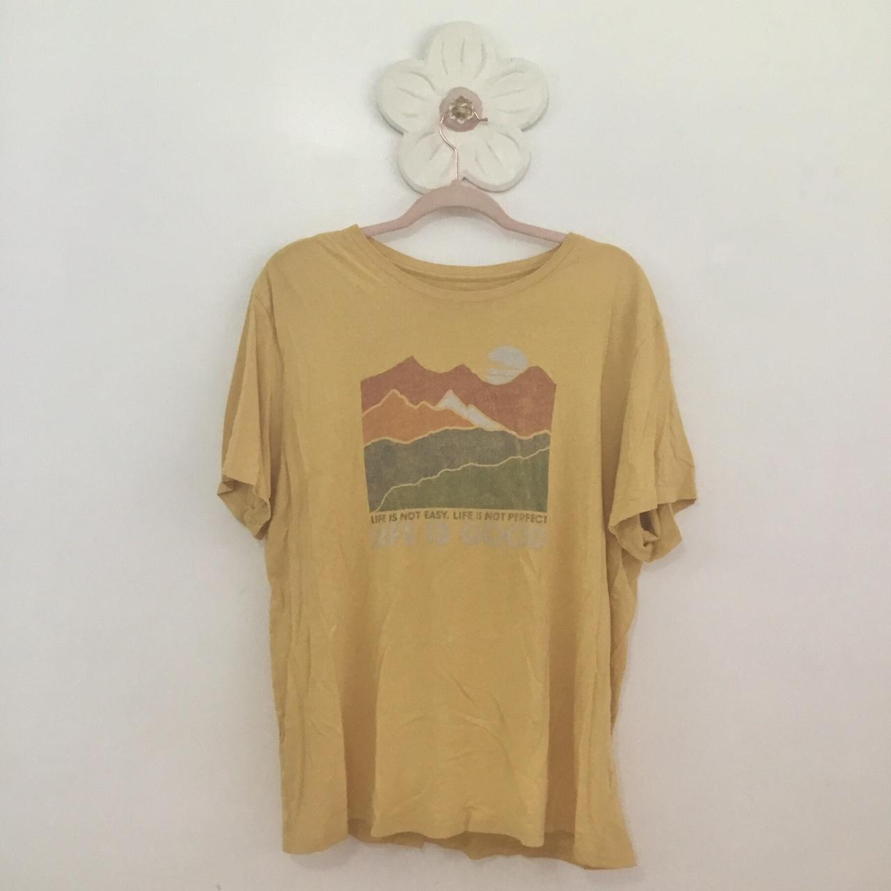 Life is Good Women's Yellow and Blue T-shirt | Depop