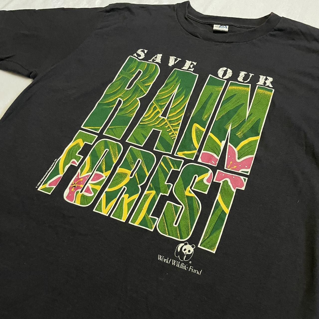 1990 WWF Save Our Rainforest Shirt Black Mens Size... | Depop