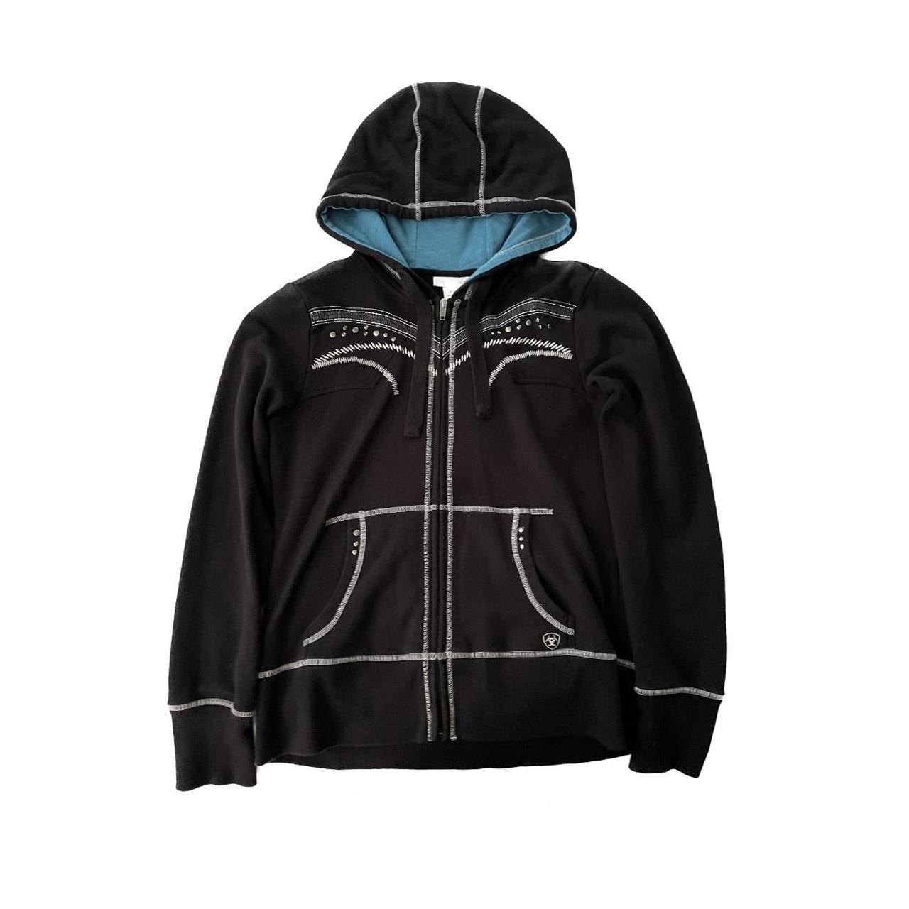 y2k blue hooded zip up jacket - metal punch and... - Depop