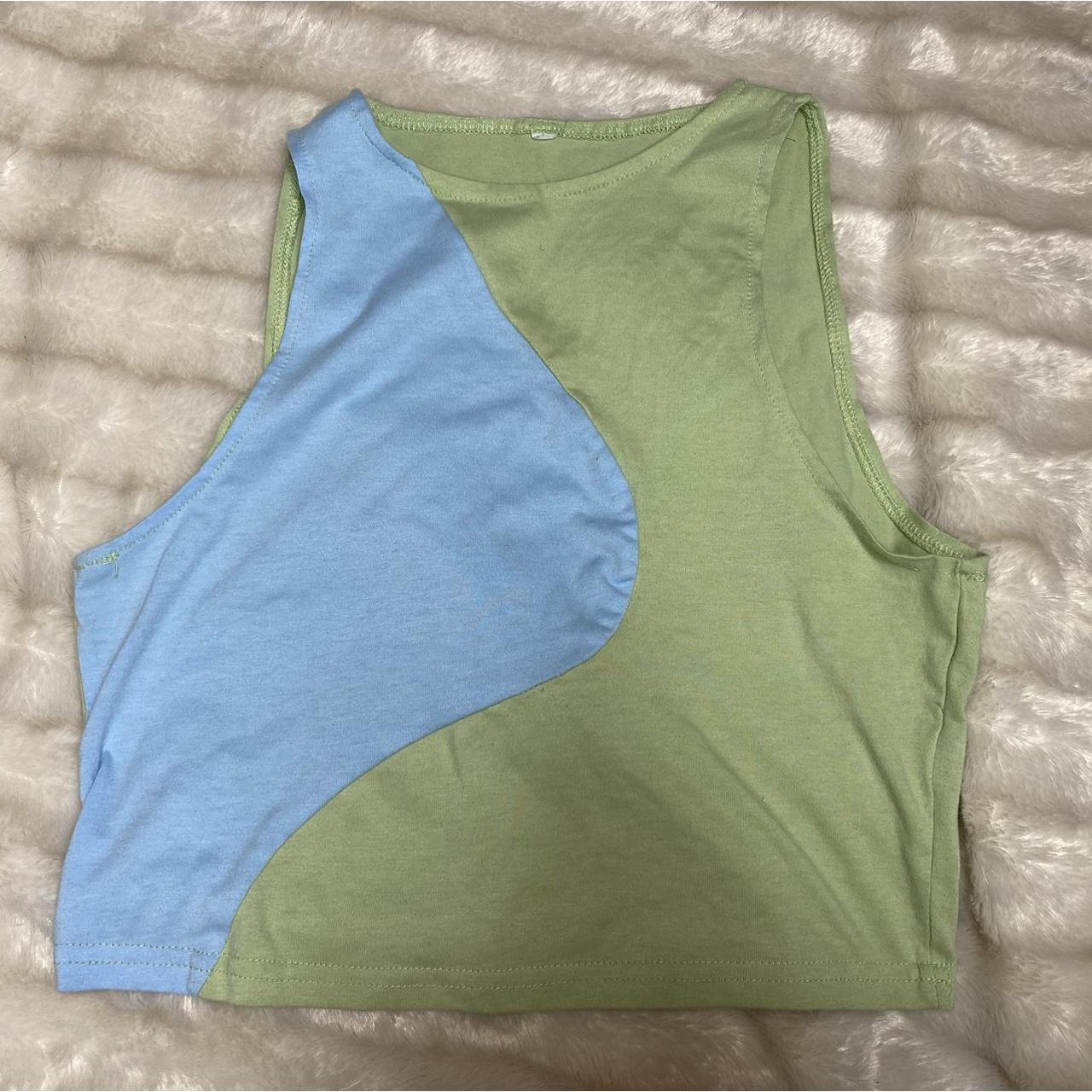 Cider Women's Green and Blue Crop-top | Depop