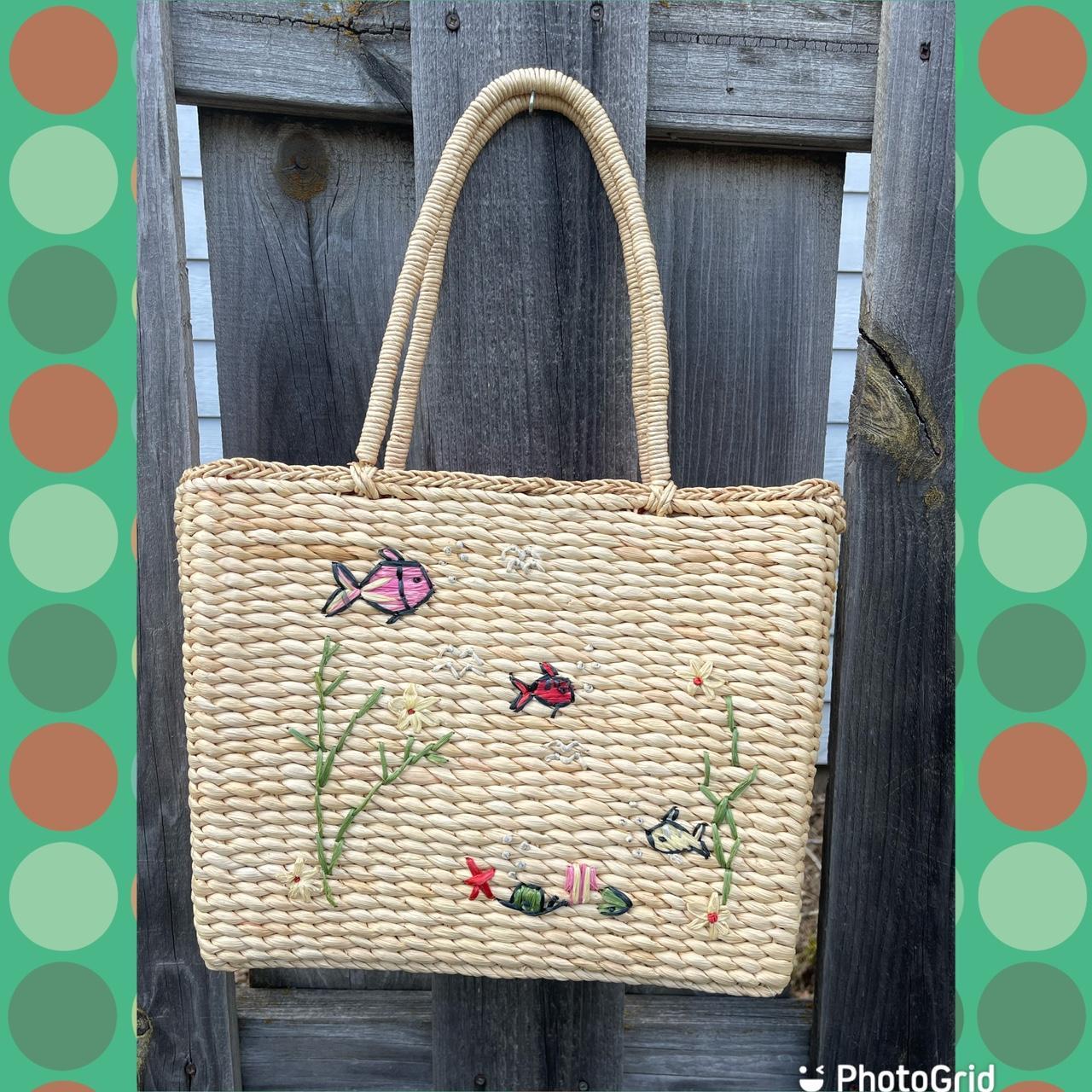 Vintage Ocean Theme Straw Handbag - NWOT Beautiful... - Depop