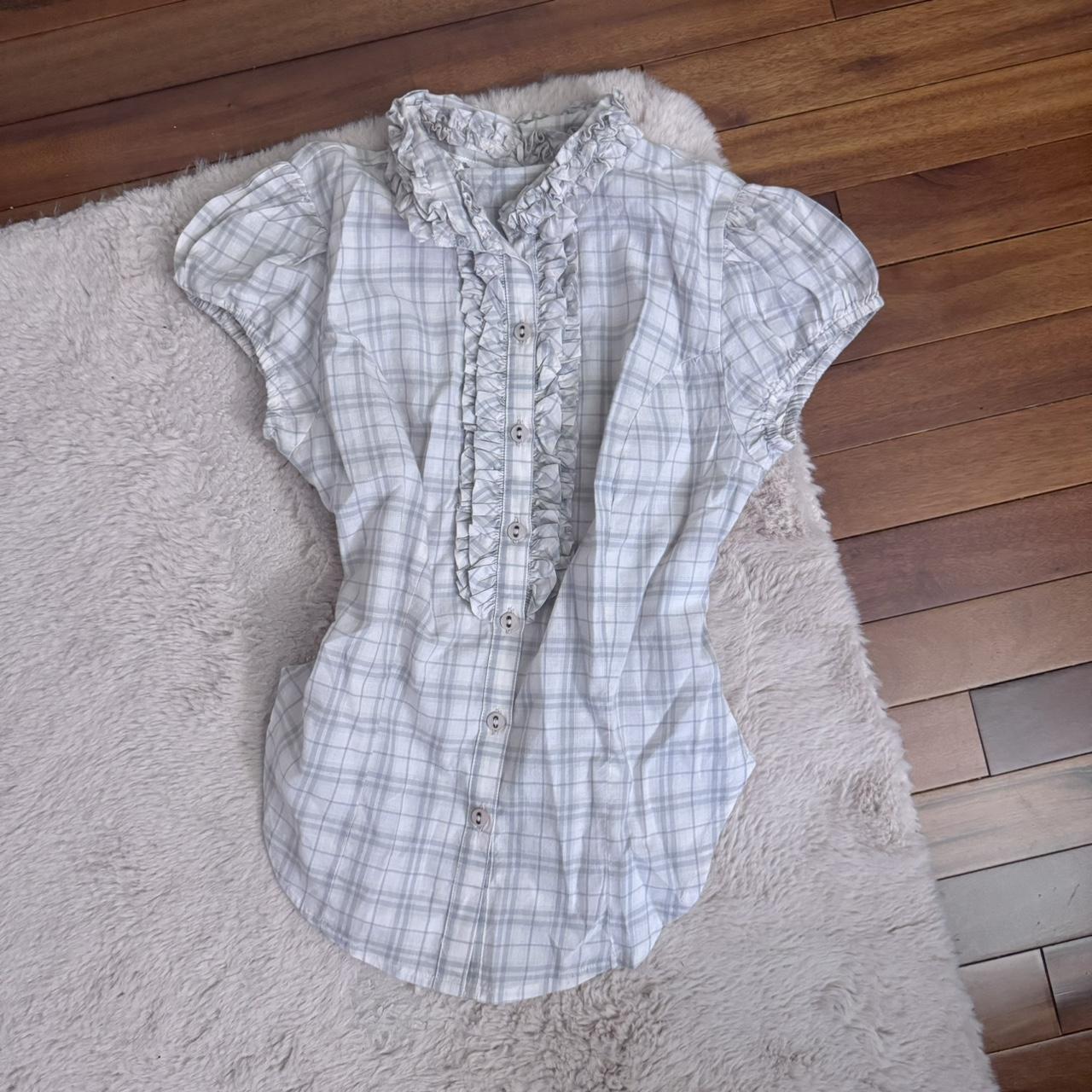 cute little cap sleeve ruffle plaid shirt from urban... - Depop