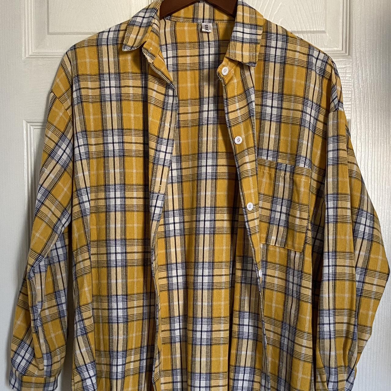 Check Yellow Oversized Shirt 💛 Unworn 💛 Oversized... - Depop