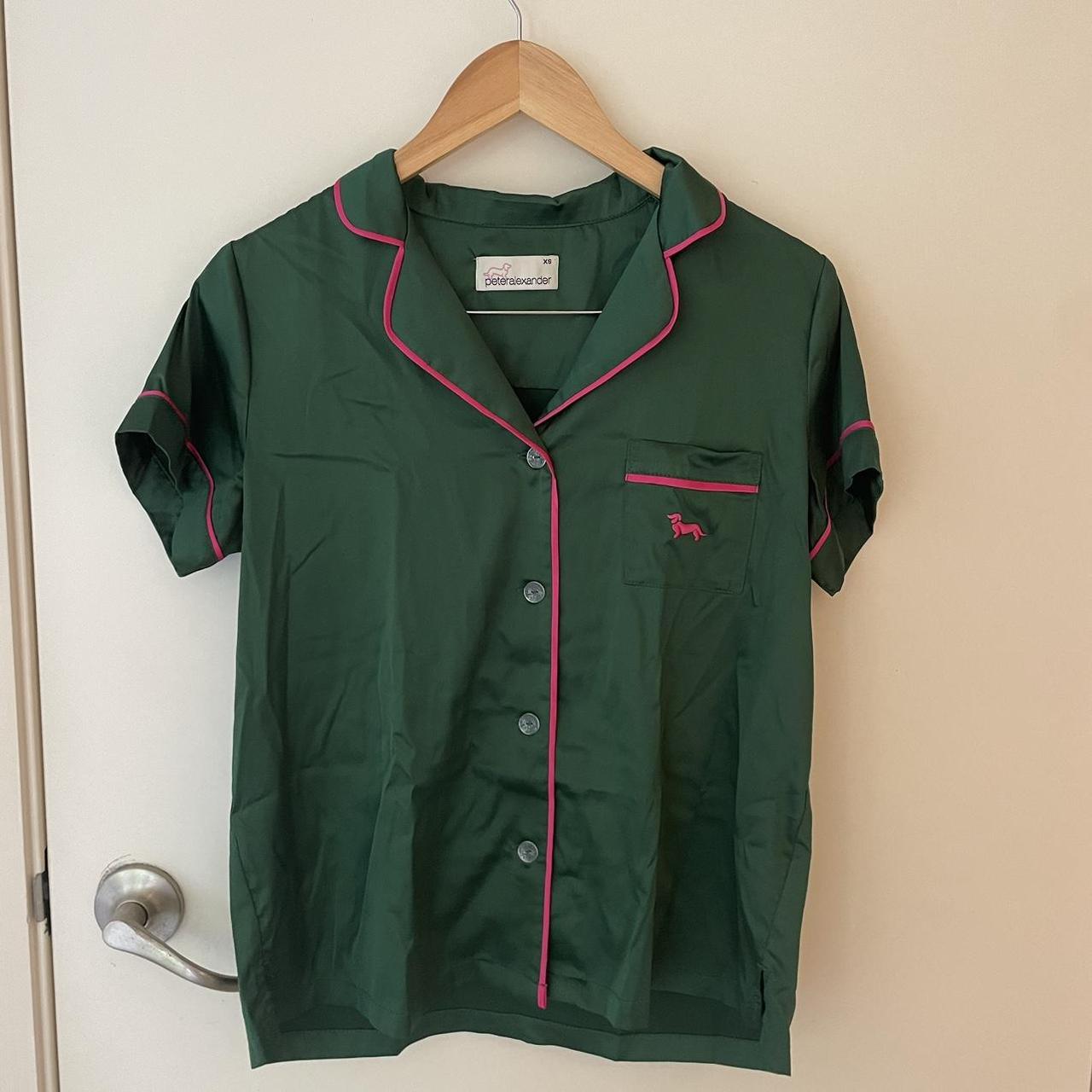 Peter Alexander satin shortie set Green with pink... - Depop