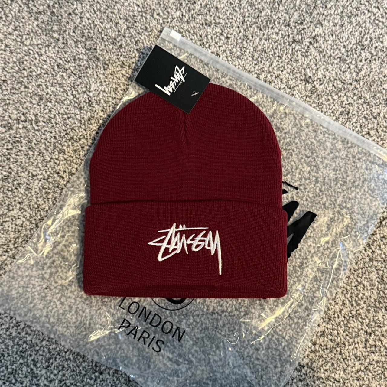 Red Stussy Beanie, includes dust bag, NWT | Depop