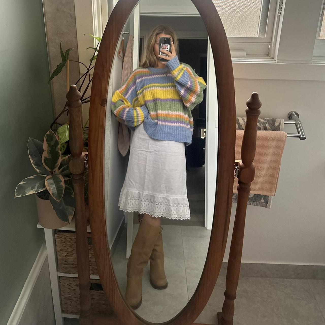 Oversized pretty rainbow knit, a tiny bit of pilling... | Depop