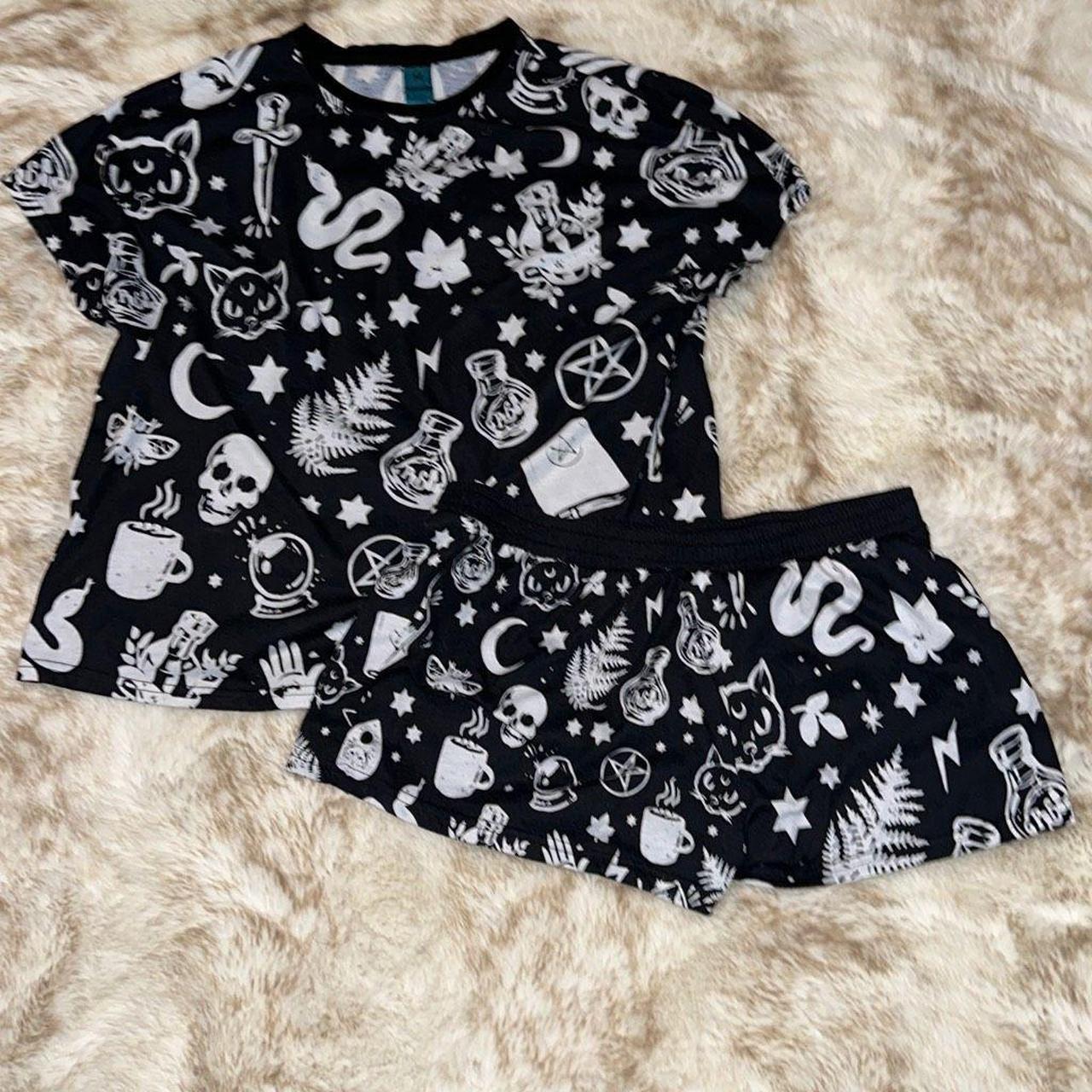 Spooky, macabre pajamas. Shorts and short sleeve... - Depop