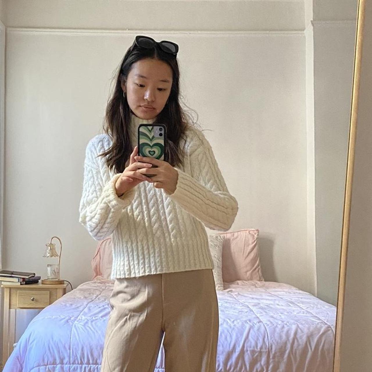 French Connection Women's White and Cream Jumper | Depop