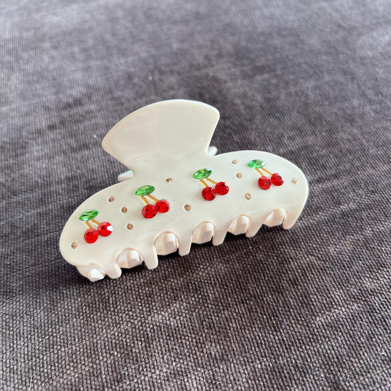 Super cute claw clip with jeweled cherries.... - Depop