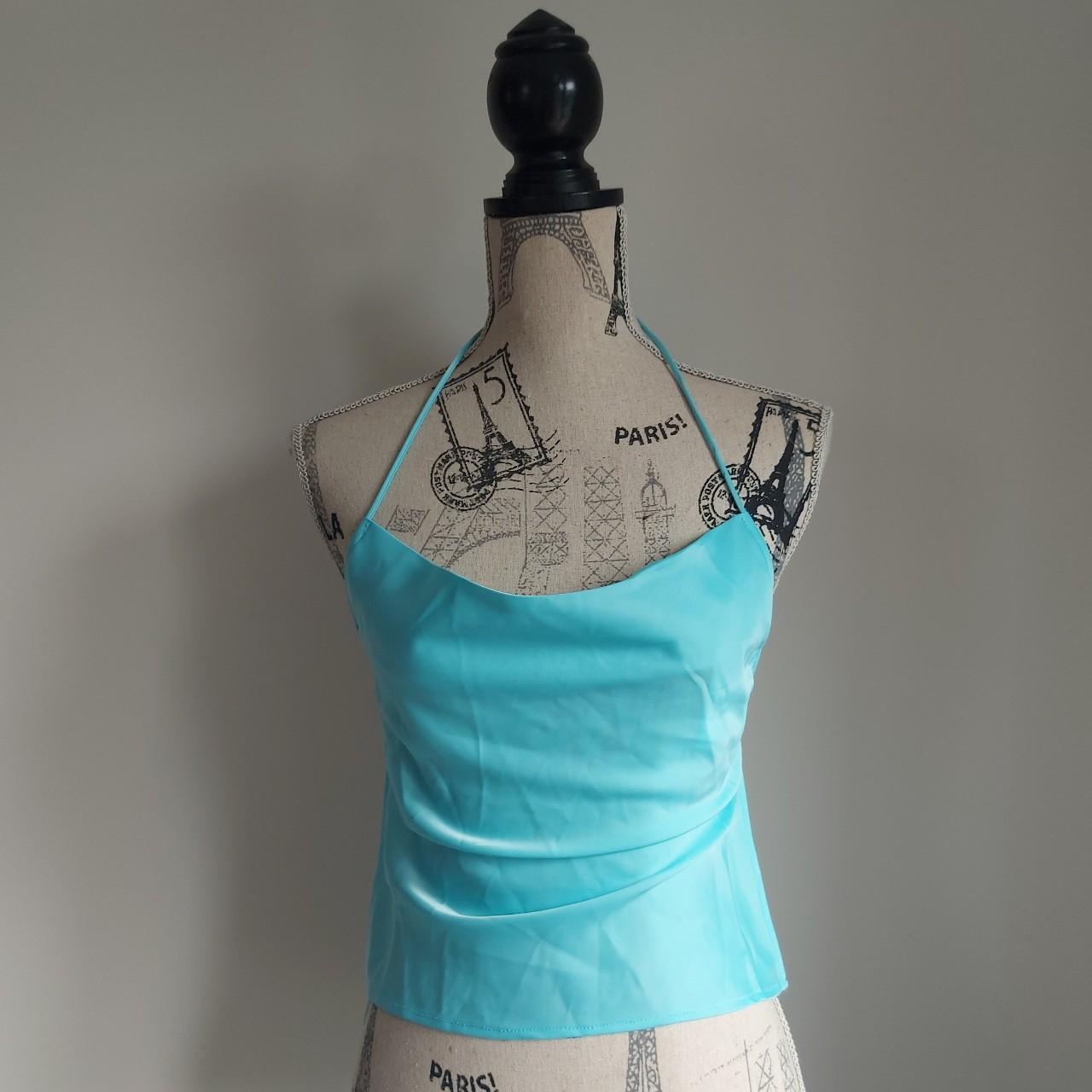 Urban Outfitters Turquoise blue satin tie back top.... - Depop