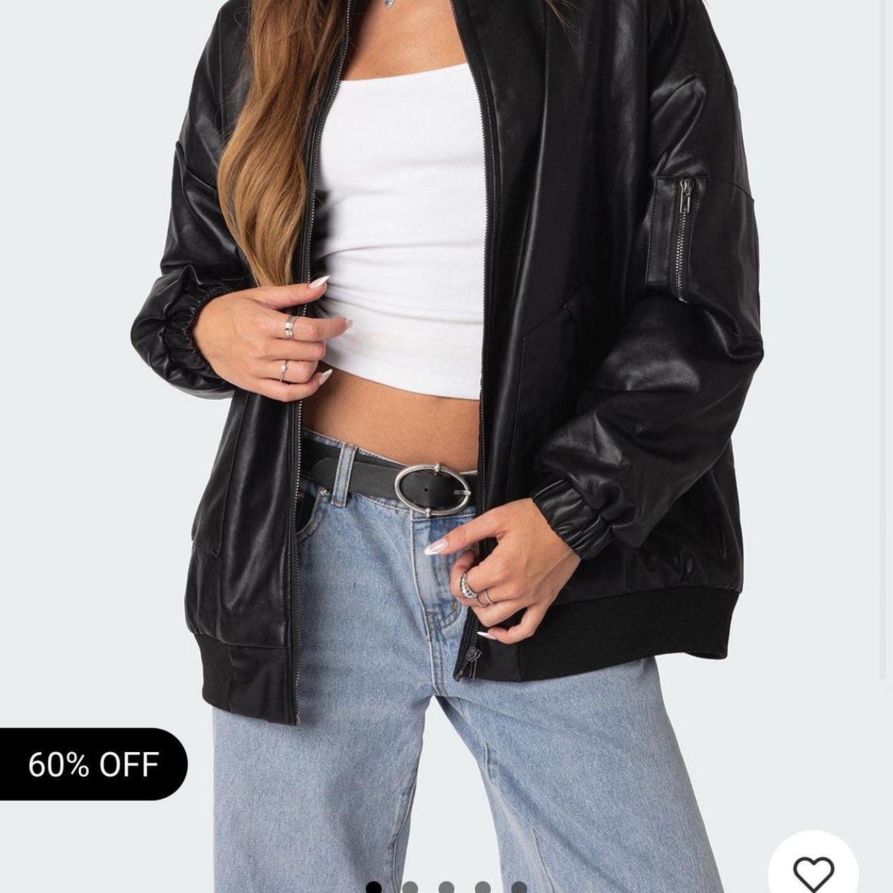 super cute oversized black leather jacket from... - Depop