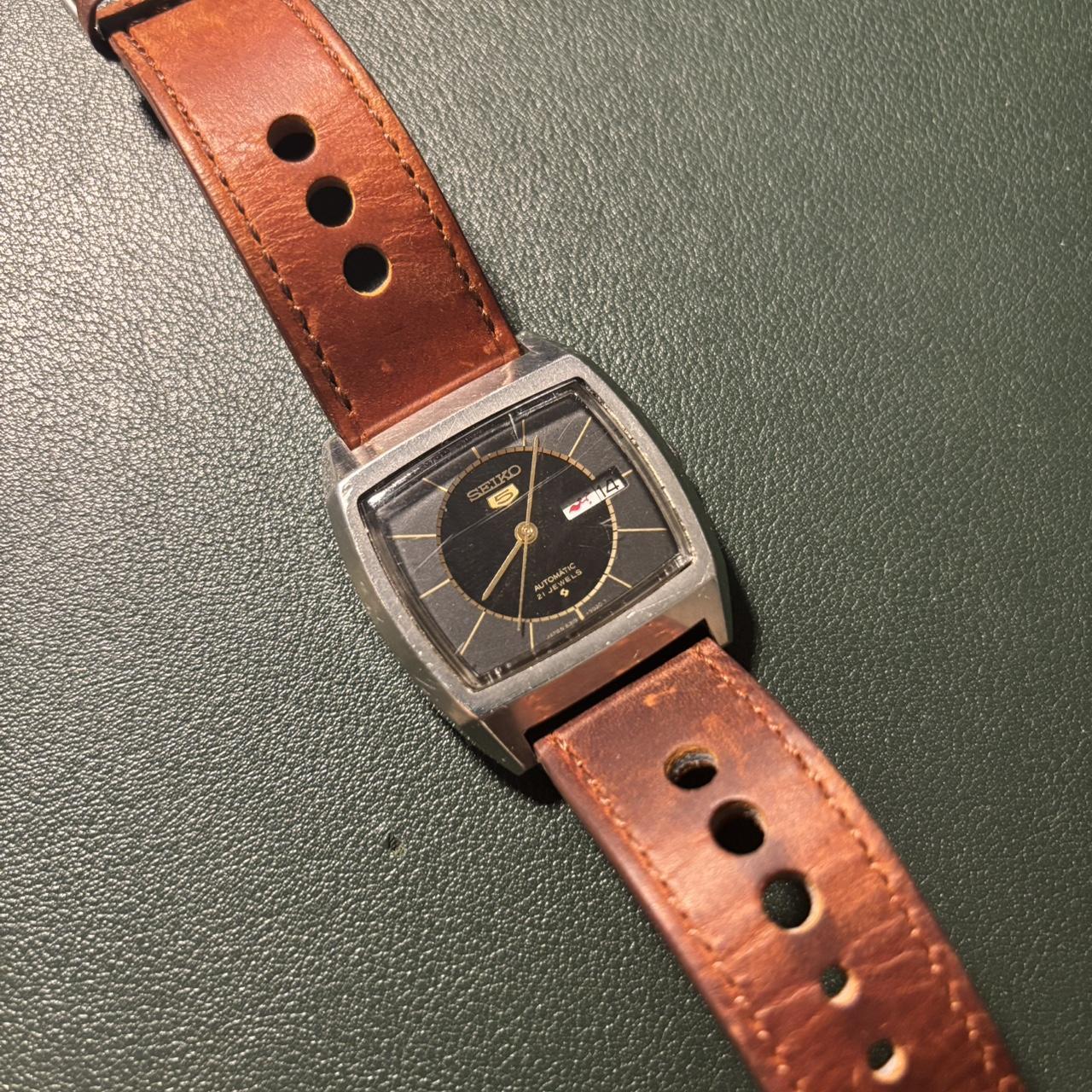 Seiko 5 Automatic Watch with brown leather band - Depop