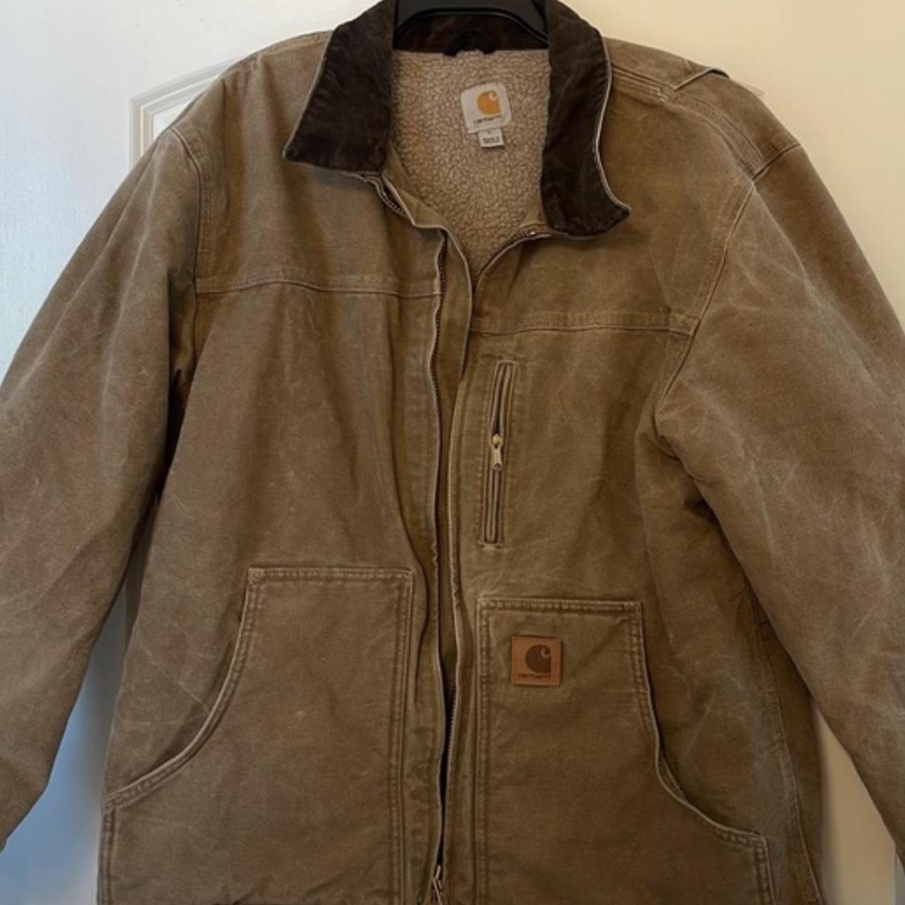Tan Carhartt Sherpa Lined Men’s Coat/Jacket Extra... - Depop