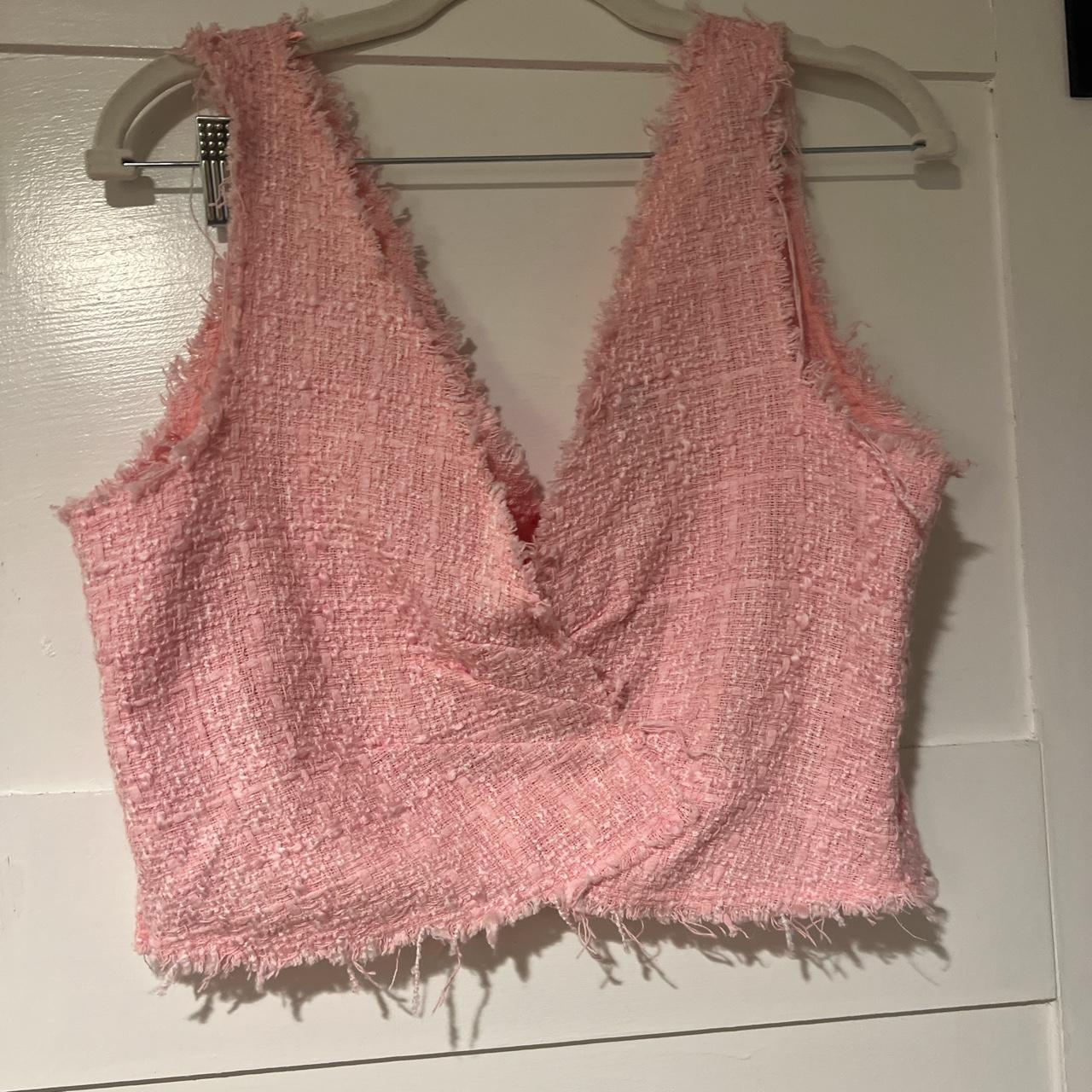 Zara pink crop top blouse Crotchet like boho... - Depop