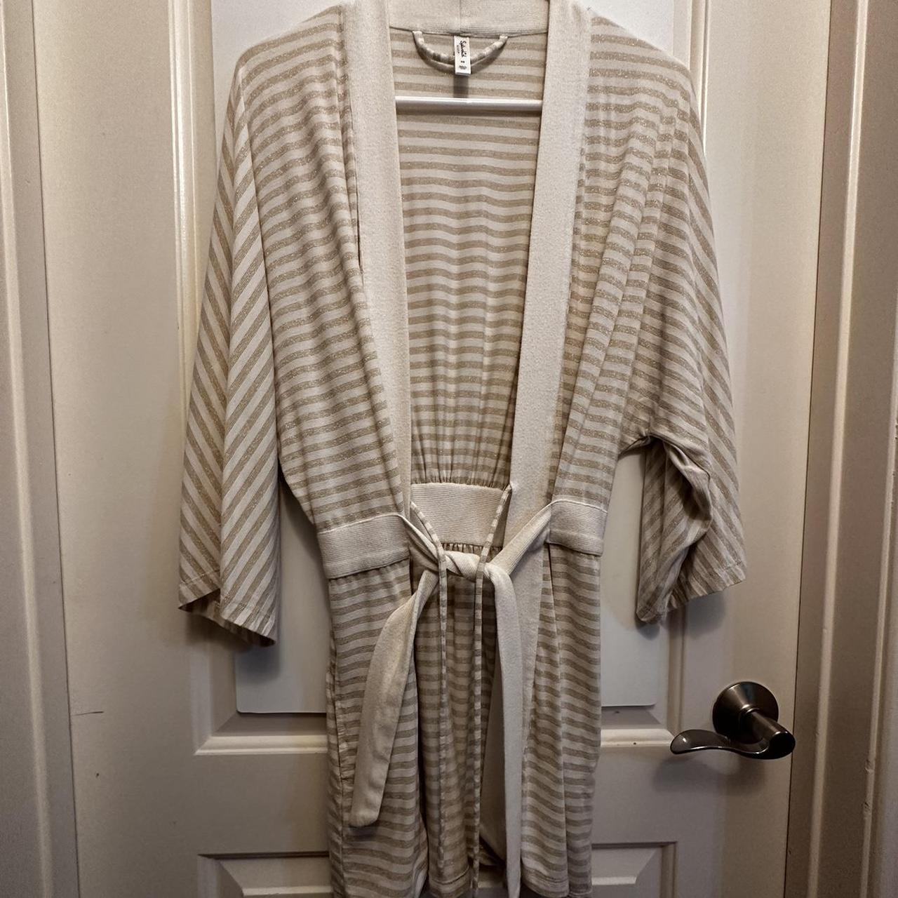 splendid sleep – gold glitter/cream striped robe -... - Depop