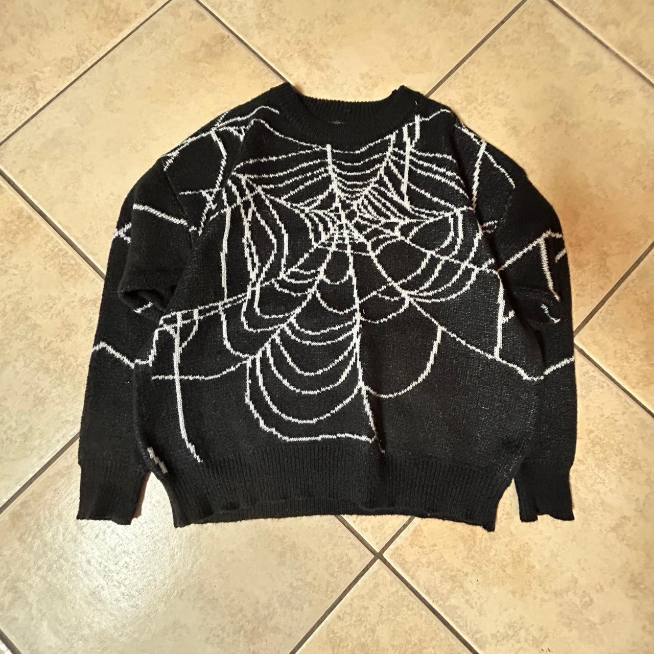 Black and white spider web sweater #goth #skater #y2k | Depop