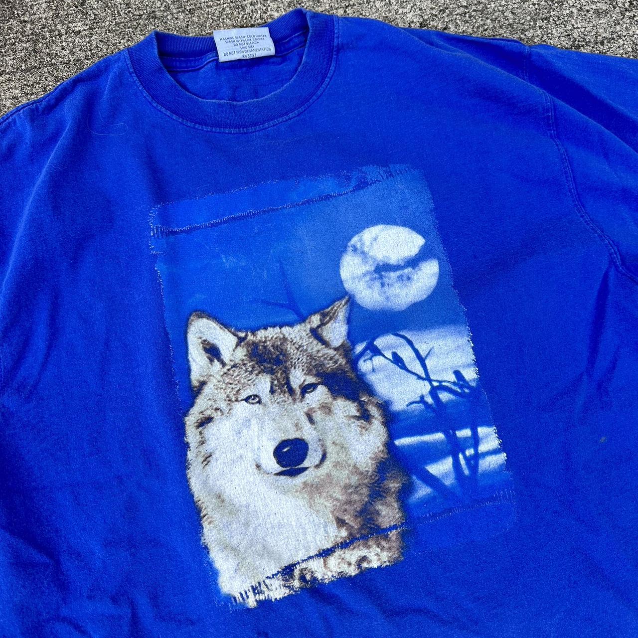 Blue Y2K Wolf Graphic Shirt 22.5x30 - Depop