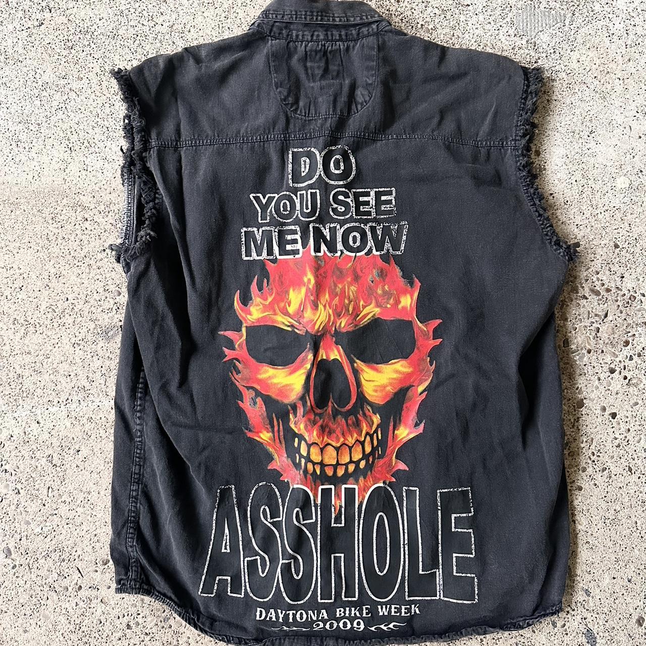 Large Flames Skull Grunge Biker Motorcycles... - Depop